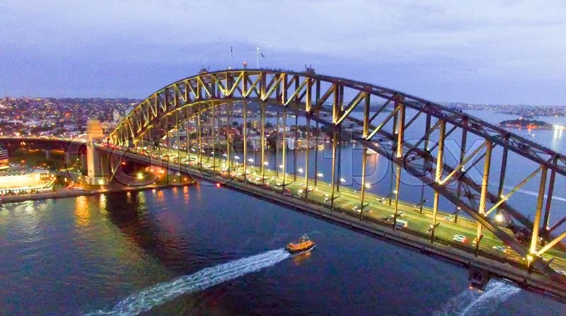 Sydney Harbour Bridge at night, aerial ... | Stock image | Colourbox
