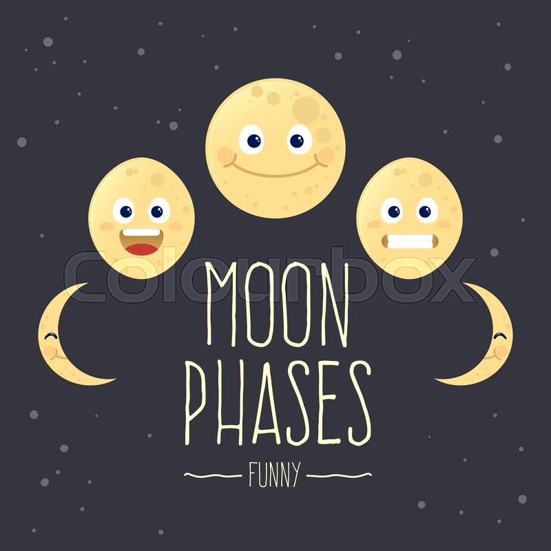 Funny set of cartoon moon phases, ... | Stock vector | Colourbox