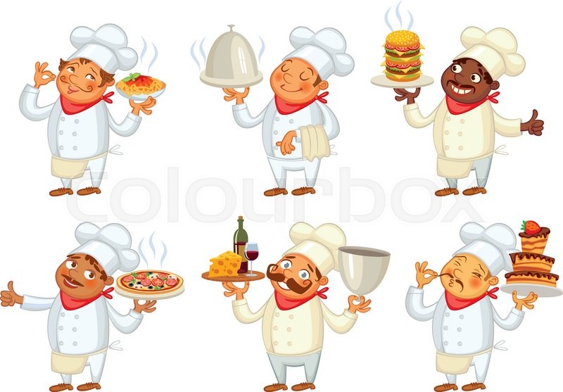 Chef serving the dish. Funny cartoon ... | Stock vector | Colourbox