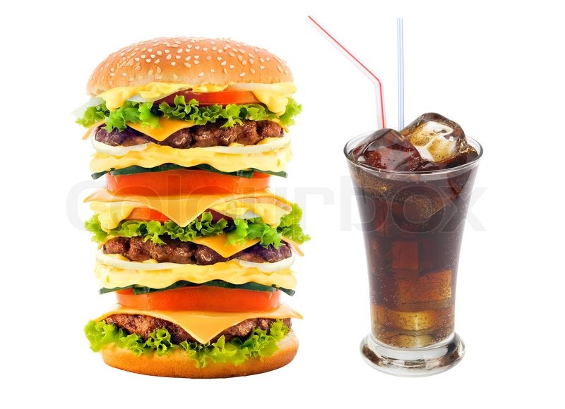 Cheeseburger and cola glass isolated on ... | Stock Photo | Colourbox