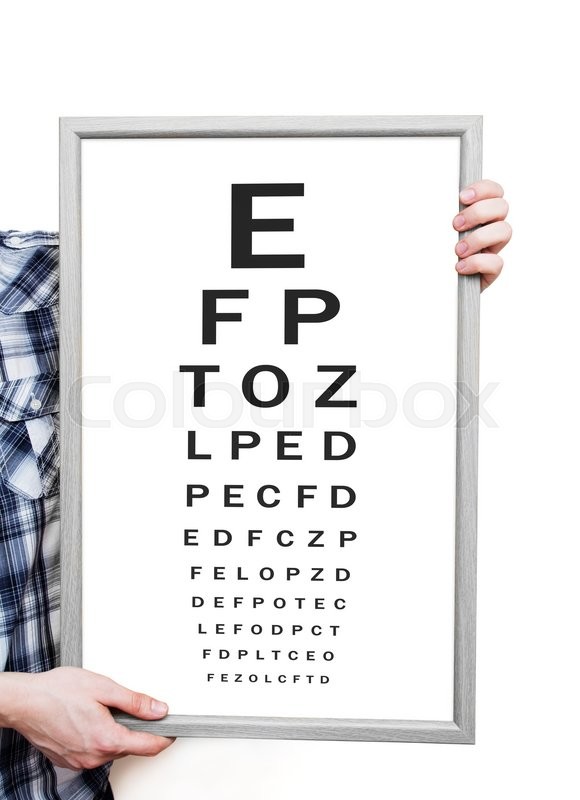 Man showing Snellen eye exam chart on ... | Stock image | Colourbox
