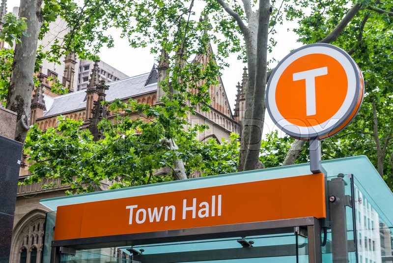 Town Hall station sign in Sydney, ... | Stock image | Colourbox