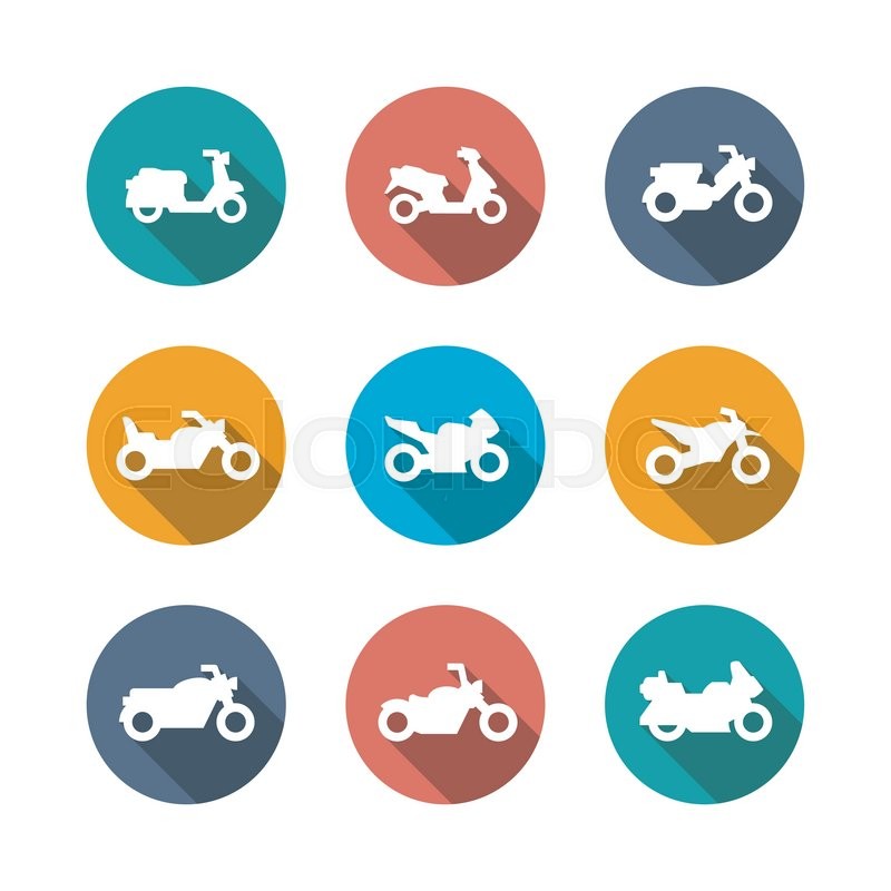 Set flat icons of motorcycles isolated ... | Stock vector | Colourbox