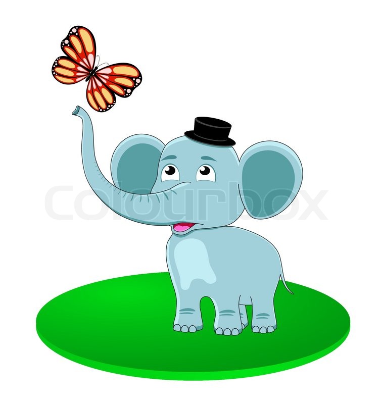 Fun elephant with butterfly | Stock vector | Colourbox
