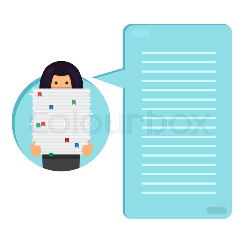 Office worker with big stack of paper. ... | Stock vector | Colourbox