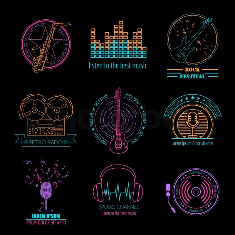 Musical instruments logos and badges. ... | Stock vector | Colourbox