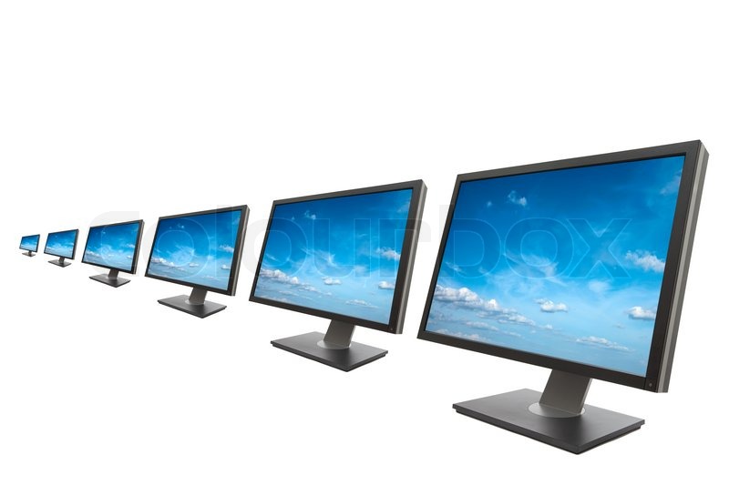 Row of computer monitors isolated on ... | Stock image | Colourbox