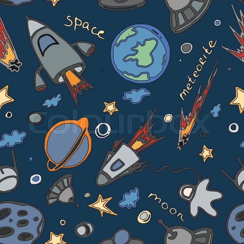 Hand drawn cosmos doodle seamless ... | Stock vector | Colourbox