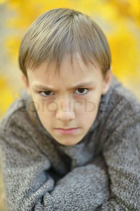 Portrait of a little sad boy in autumn ... | Stock image | Colourbox