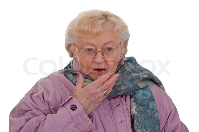 Elderly woman coughing - isolated on ... | Stock image | Colourbox