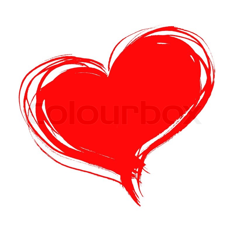 Rødt hjerte , tegnet i hånden , isoleret på hvidt | stock foto | Colourbox