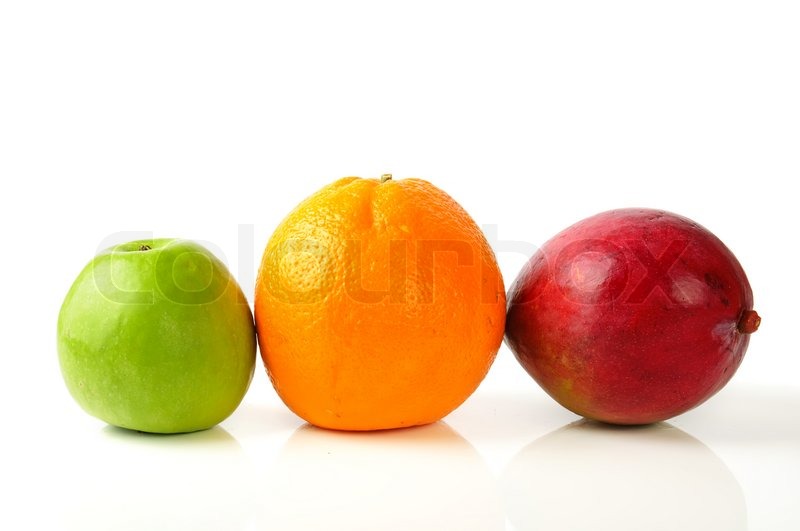 Green apple orange and mango isolated ... | Stock image | Colourbox