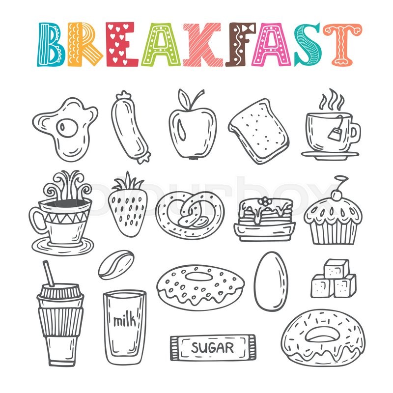 Hand drawn breakfast set. Collection ... | Stock vector | Colourbox