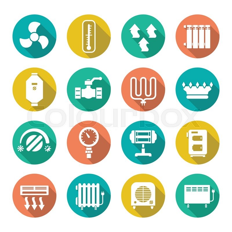 Set flat icons of heating isolated on ... | Stock vector | Colourbox