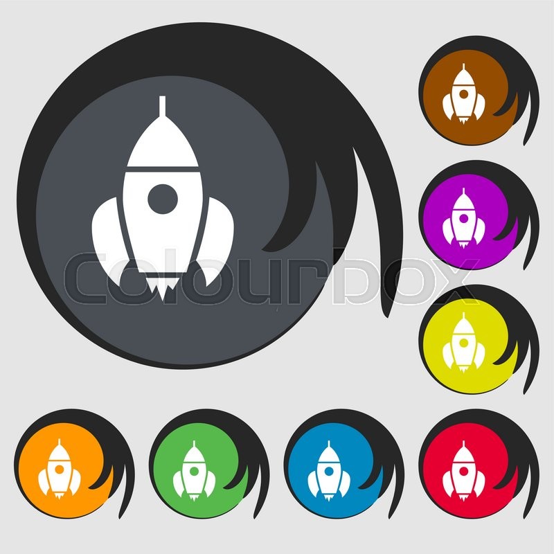 Rocket icon. Symbols on eight colored ... | Stock vector | Colourbox