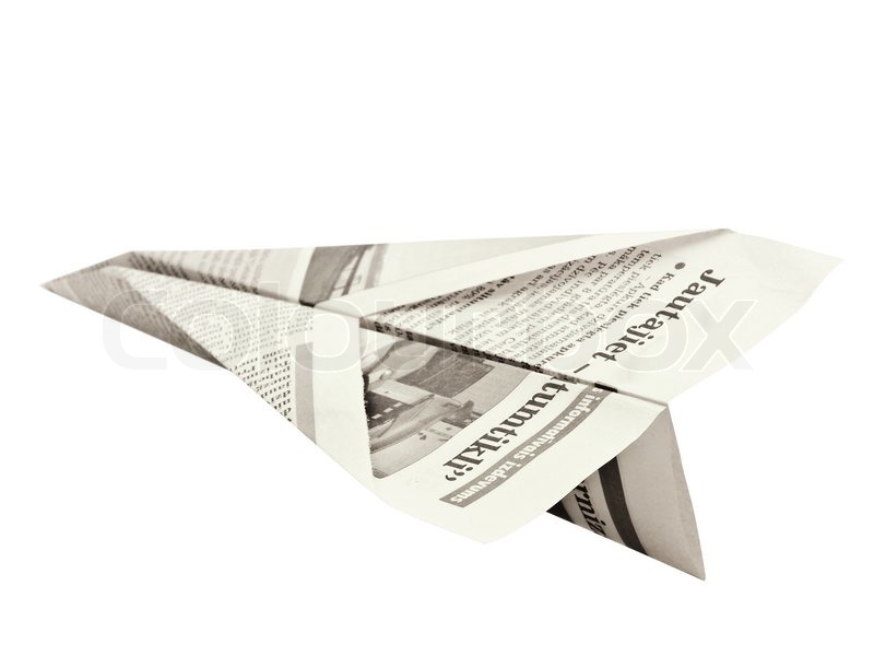 Newspaper airplane against white ... | Stock image | Colourbox