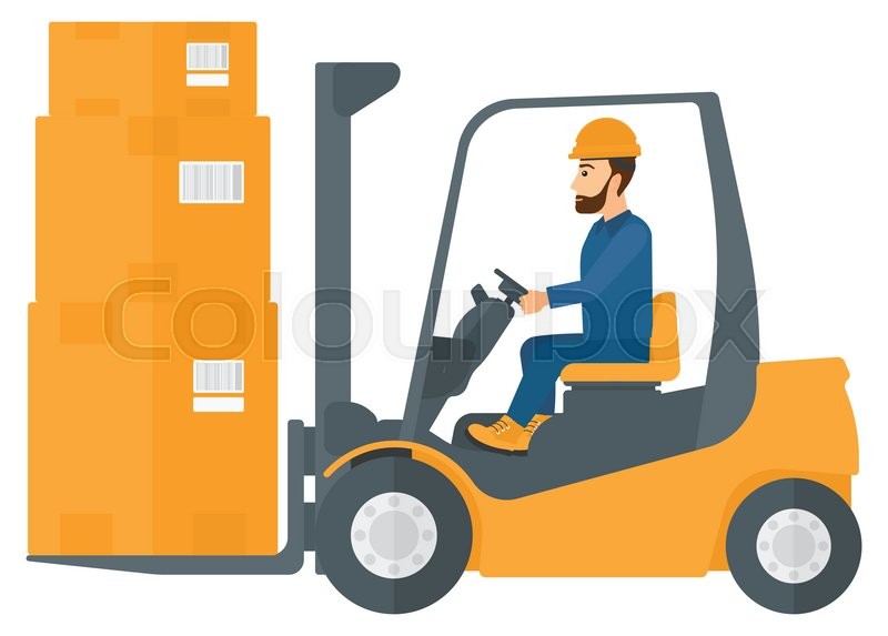 A warehouse worker moving load by ... | Stock vector | Colourbox