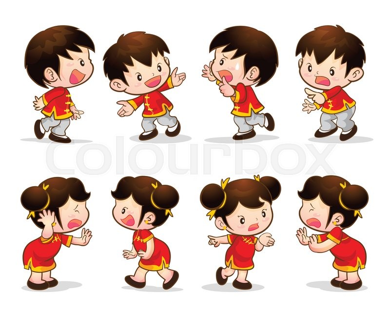 Cute chinese boy girl actions | Stock vector | Colourbox