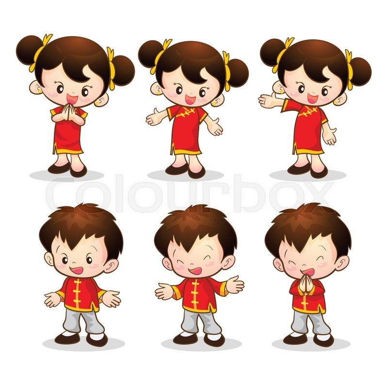 Cute chinese boy girl actions | Stock vector | Colourbox