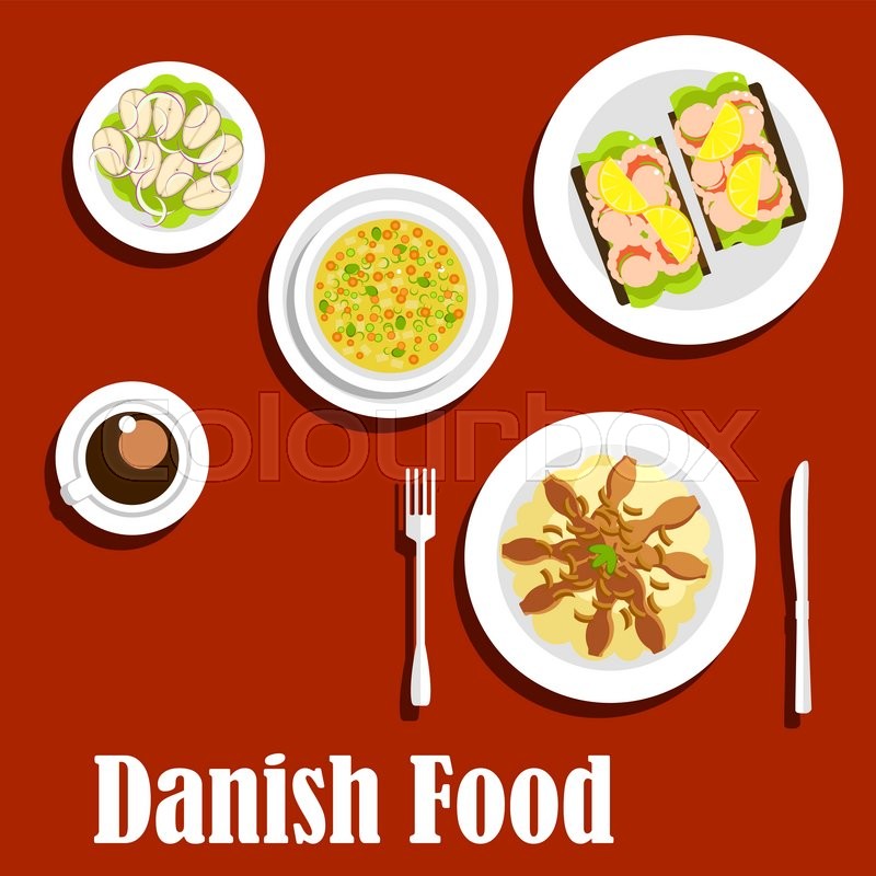 Danish cuisine flat icons with ... | Stock vector | Colourbox