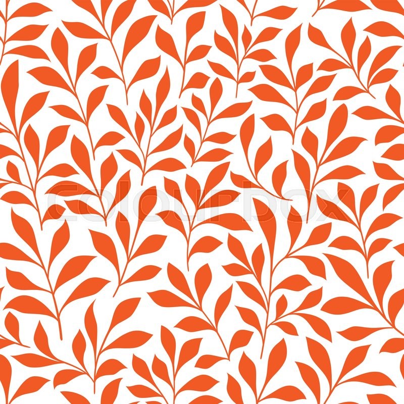 Seamless leafy branches pattern with bright orange leaves of wild herbs ...