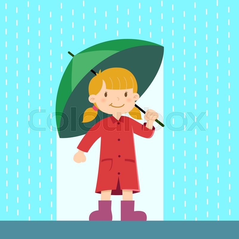 Happy little girl holding an umbrella in the rain, vector illustration ... Happy little girl holding an umbrella in the rain, vector illustration ...