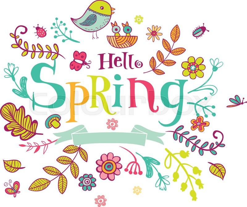 Hello Spring banner in doodle style, ... | Stock vector | Colourbox