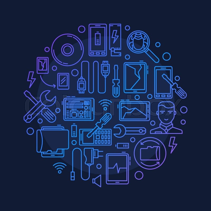 Mobile repair illustration - vector round smart phone or tablet repair ...