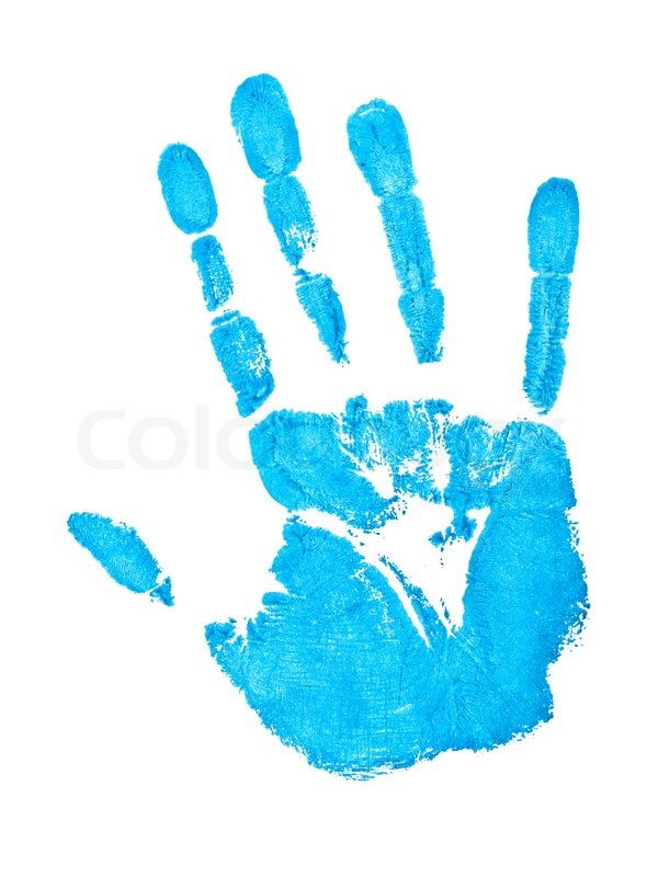 Blue hand print over the white ... | Stock image | Colourbox