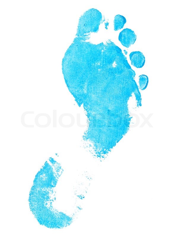 Blue foot print over the white ... | Stock image | Colourbox