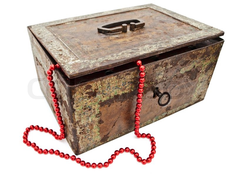Red chaplet in old rusty chest over ... | Stock image | Colourbox