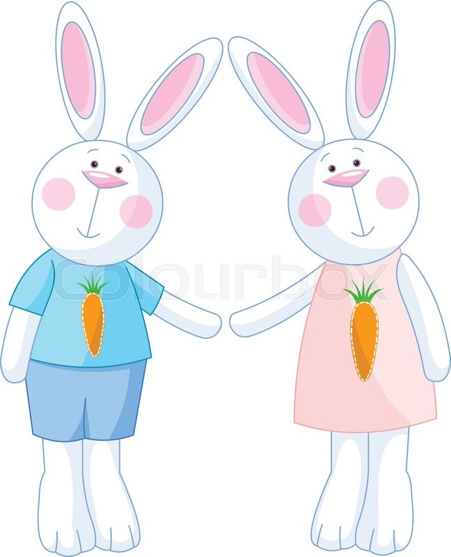 Illustration of two bunnies holds ... | Stock vector | Colourbox