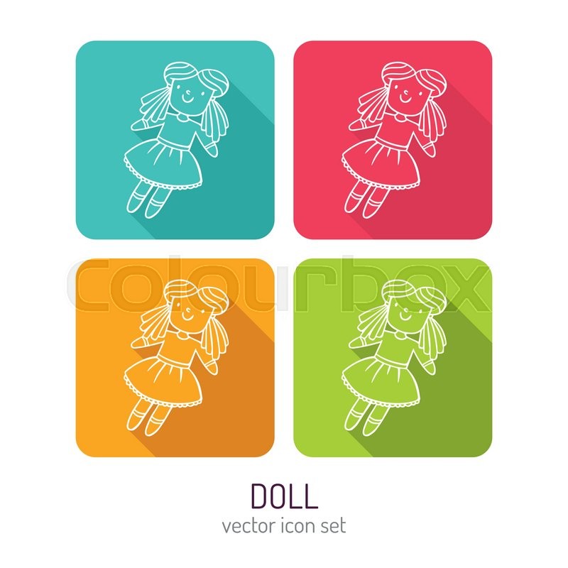 Vector line art doll icon set in four ... | Stock vector | Colourbox