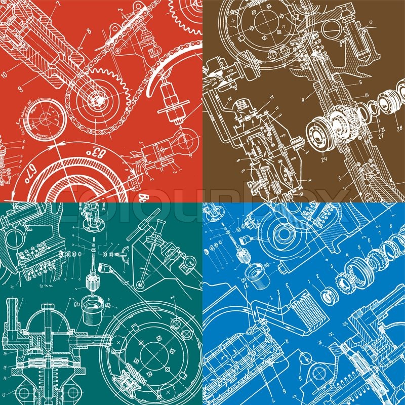 Technical drawing or blueprint on ... | Stock vector | Colourbox