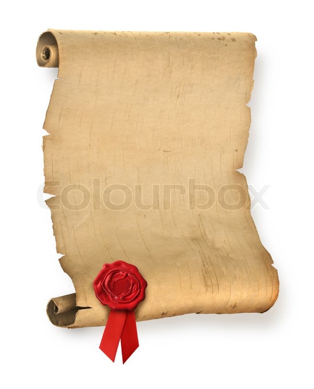 Old zerlumpten Pergamentrolle mit rotem ... | Stock Bild | Colourbox
