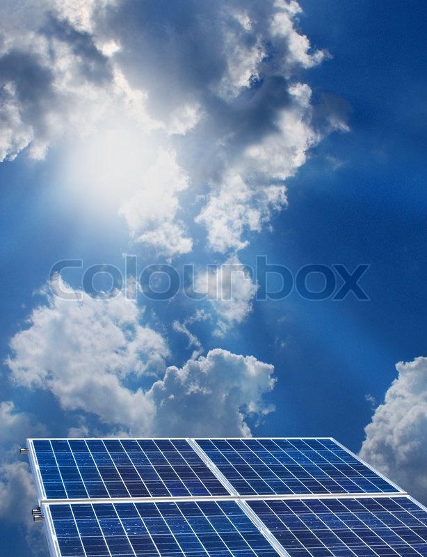 Solar energy panel on blue sunny sky ... | Stock image | Colourbox