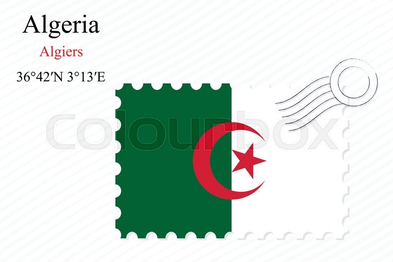 Algeria stamp design over stripy ... | Stock Vector | Colourbox