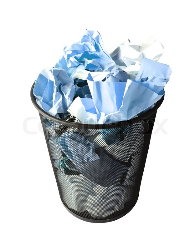 Garbage bin with paper waste isolated ... | Stock image | Colourbox