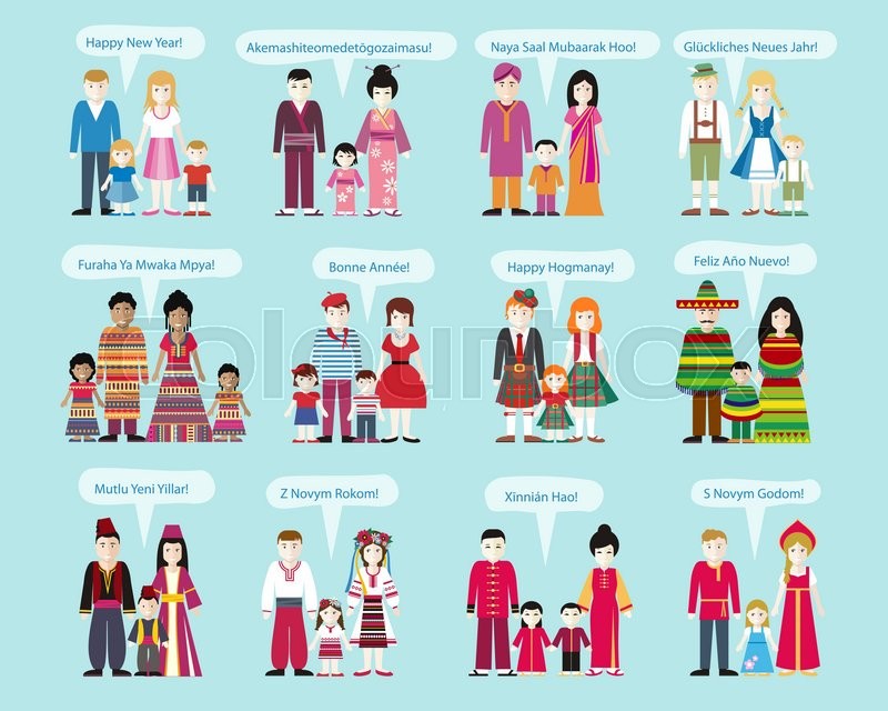 Different nationalities Happy New ... | Stock vector | Colourbox