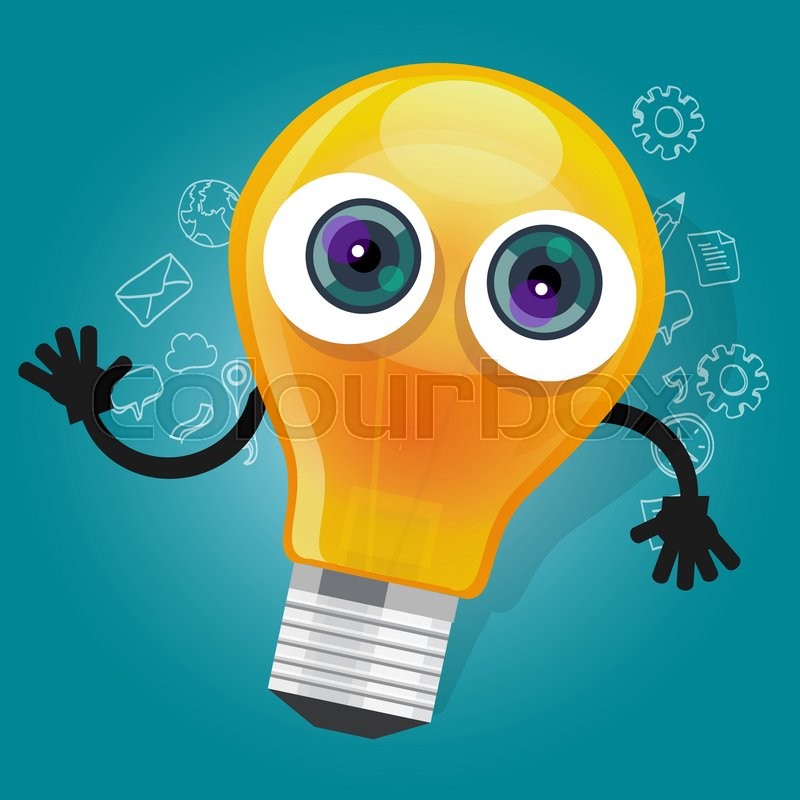 Lamp bulb light cartoon character ... | Stock vector | Colourbox