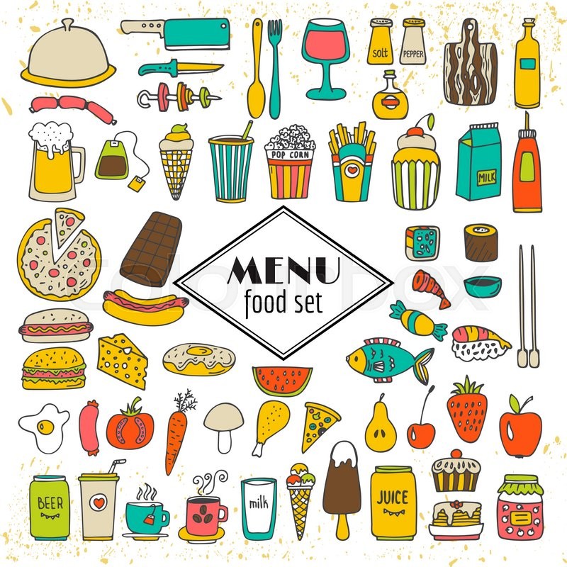 Collection of hand drawn food menu. ... | Stock vector | Colourbox