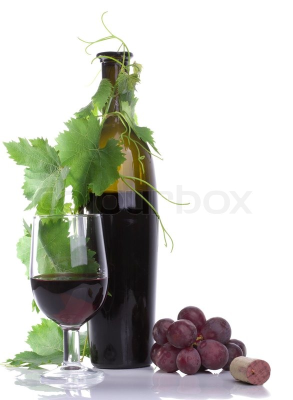 Flasche Rotwein mit grapeleaf und ... | Stock Bild | Colourbox