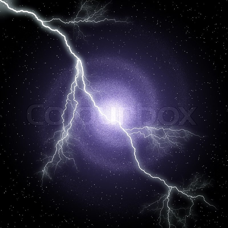 Lightning against Night sky with stars and galaxy | Stock Photo | Colourbox