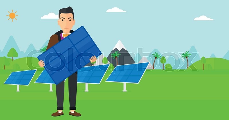 A man holding a solar panel in hands ... | Stock vector | Colourbox