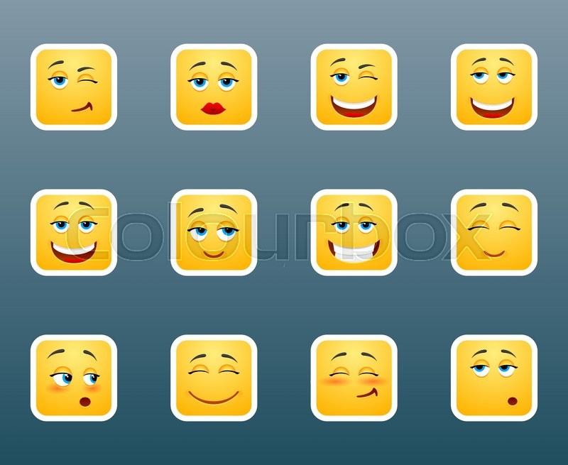 Set of 12 cute emoticon smile stickers | Stock vector | Colourbox