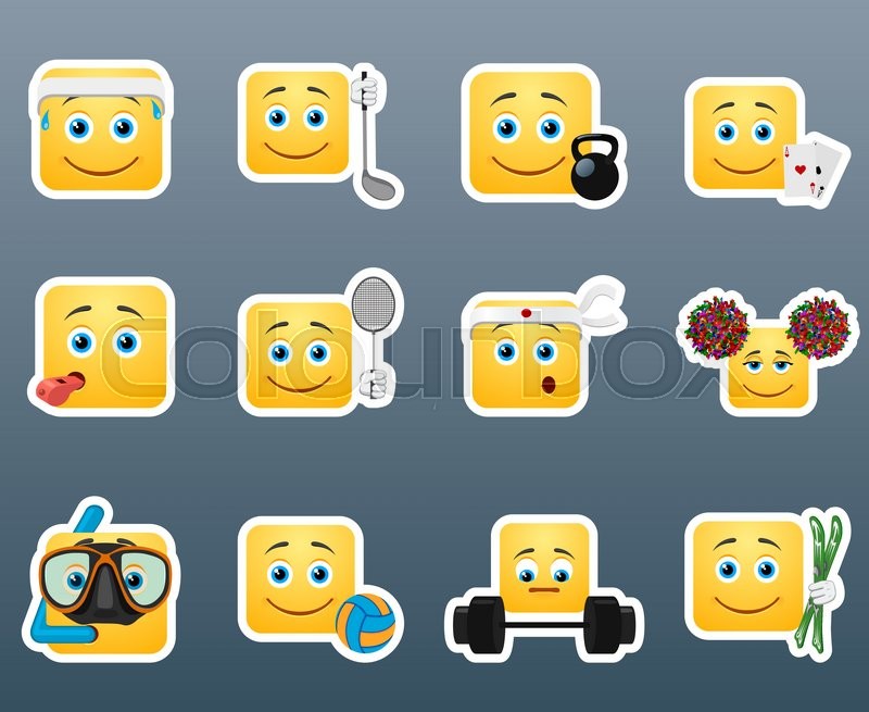 Set of 12 sport emoticon smile ... | Stock vector | Colourbox