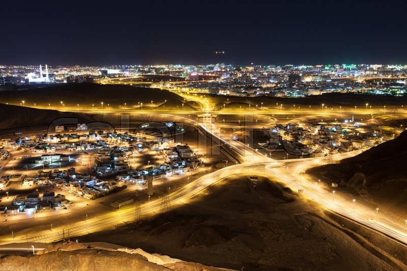 View over the city of Muscat at night. ... | Stock image | Colourbox