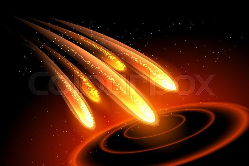 Fire Comets falls down on a planet in ... | Stock vector | Colourbox