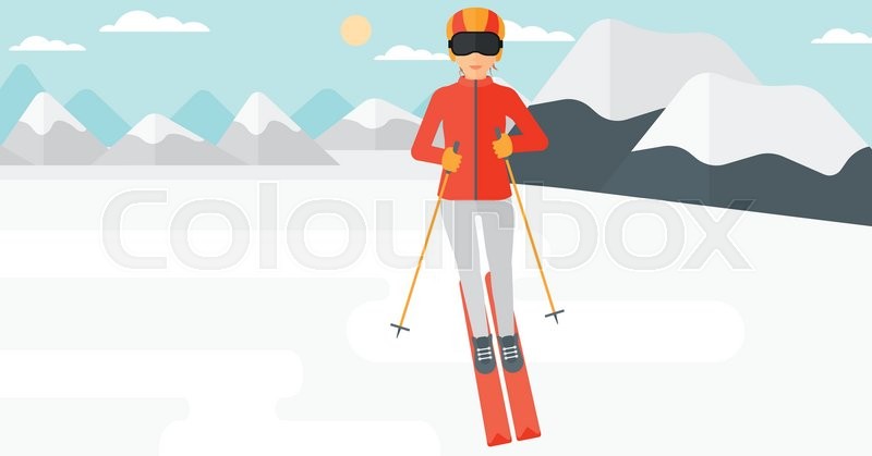 Young woman skiing on the background ... | Stock Vector | Colourbox