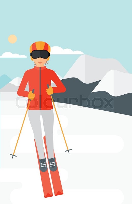 Young woman skiing on the background ... | Stock vector | Colourbox